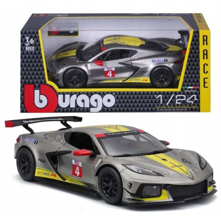 Bburago 18-28024 2020 Chevrolet Corvette C8R #4 1:24 Grey with Yellow ...